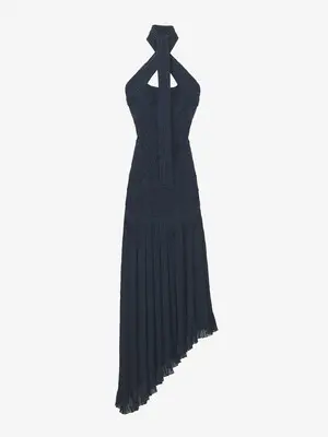 Alexander McQueen Asymmetric Ruched Halterneck Dress - Navy