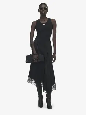 Alexander McQueen Lace Hem Asymmetric Midi Skirt