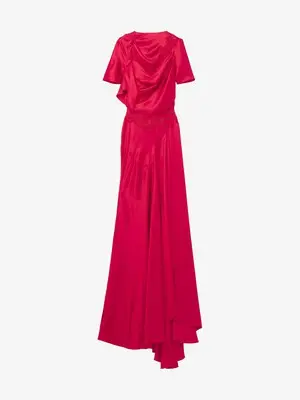 Alexander McQueen Lace Trim Evening Dress - Red