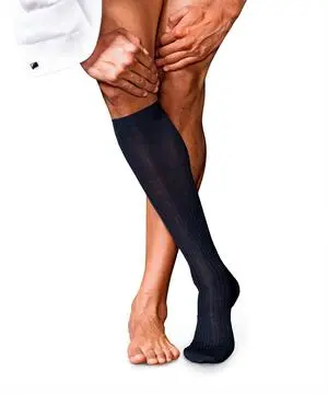 Falke No. 7 Finest Merino Ribbed Dress Socks - Blue