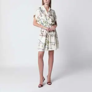 Versace Printed Silk Twill Mini Shirt Dress In Ivory