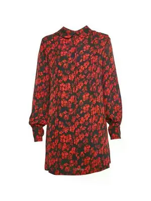 Alexander McQueen Floral Print Long Sleeve Mini Dress - Black