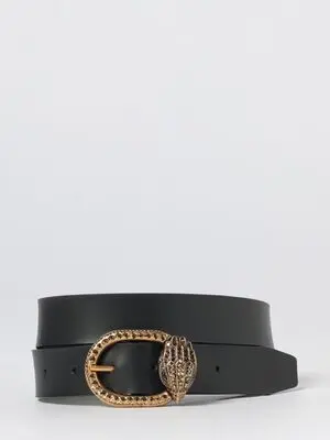 Kurt Geiger Mayfair Leather Belt With Rhinestone Logo Buckle - Black