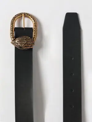 Kurt Geiger Mayfair Leather Belt With Rhinestone Logo Buckle