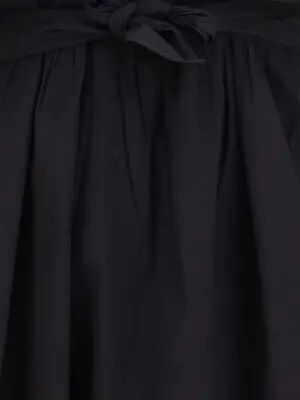 GANNI Stretch Cotton Midi Shirt Dress With Puff Sleeves And V-neck - Black