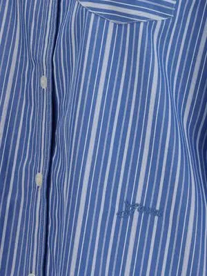 GANNI Striped Cotton Shirt With Balloon Sleeves - Navy