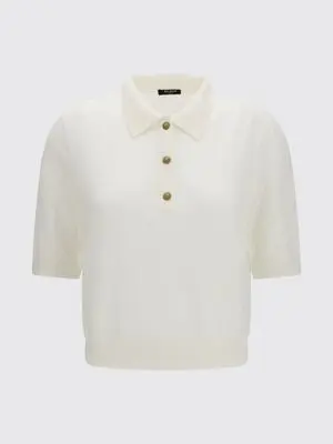 Balmain Short-sleeved Knitted Polo Shirt In Pure Merino Wool - White