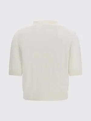 Balmain Short-sleeved Knitted Polo Shirt In Pure Merino Wool - White