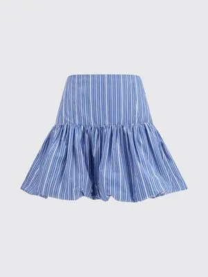 GANNI High-waisted Striped Cotton A-line Mini Skirt With Logo - Navy