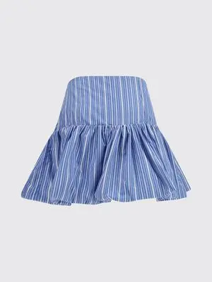 GANNI High-waisted Striped Cotton A-line Mini Skirt With Logo - Navy