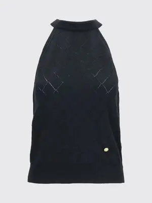 Balmain Halter Neck Knitted Top In Pure Merino Wool - Black