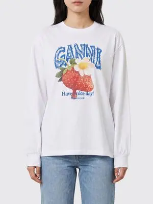 GANNI Relaxed Fit Cotton Jumper With Contrast Logo
