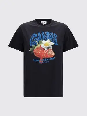 GANNI Slim Fit Cotton T-shirt With Graphic Print - Charcoal