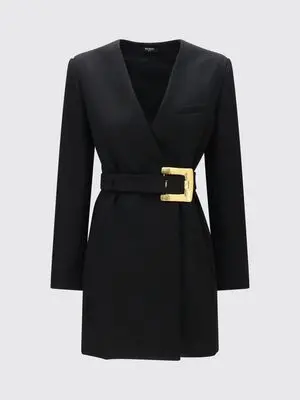 Balmain Merino Wool Wrap Mini Blazer Dress With Padded Shoulders