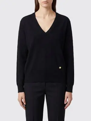 Balmain Pure Merino Wool V-neck Jumper With Applied Logo - Black