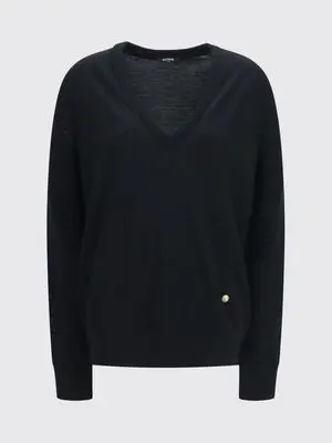 Balmain Pure Merino Wool V-neck Jumper With Applied Logo - Black