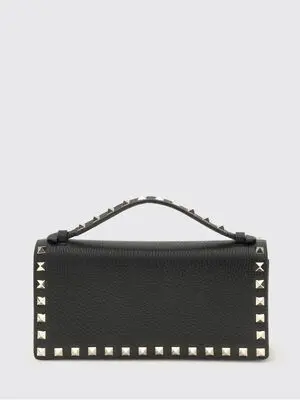 Valentino Garavani Rockstud Calfskin Leather Handbag With Studs And Chain Strap Black