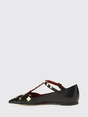 Valentino Garavani Studdy T-strap Studded Sheepskin Ballet Flats - Black