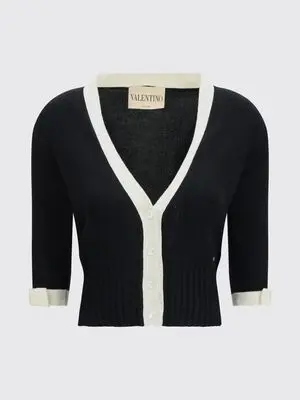 Valentino Garavani Slim Fit Cotton Cardigan With V-neck And Contrast Trim
