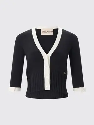Valentino Garavani Slim Fit Cotton Cardigan With V-neck And Contrast Trim
