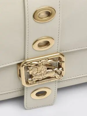 Burberry Rider Handbag In Smooth Lambskin With Ekd Logo - Ivory