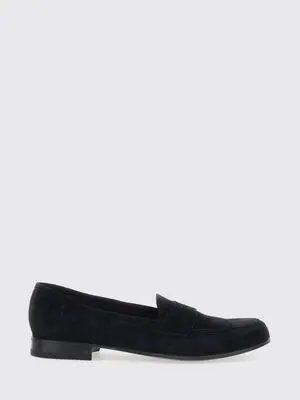 LIDFORT Suede Calfskin Loafers With Saddle Strap - Blue