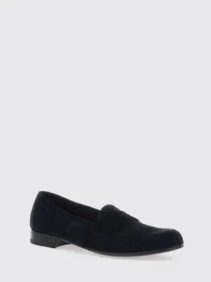 LIDFORT Suede Calfskin Loafers With Saddle Strap - Blue