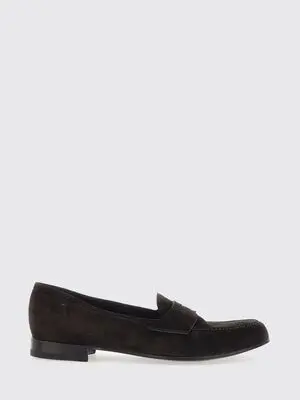 LIDFORT Suede Calfskin Loafers With Saddle Strap - Brown