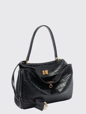 Balenciaga Calf Leather Crocodile Print Handbag - Black
