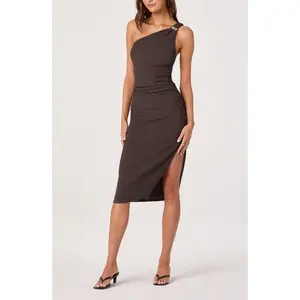 Astr The Label Candela Hardware Detail One-shoulder Dress - Espresso