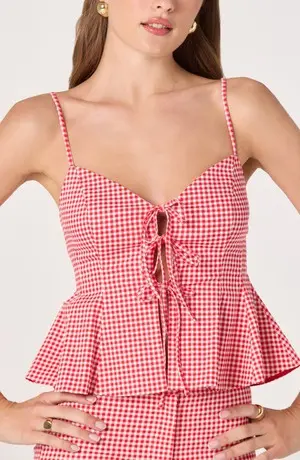 Astr The Label Alma Stretch Cotton Gingham Top - Red Gingham