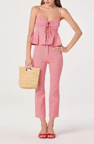 Astr The Label Alma Stretch Cotton Gingham Top - Red Gingham