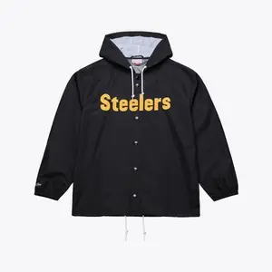 Mitchell & Ness Pittsburgh Steelers Coaches Full-snap Hooded Windbreaker Jacket - Black