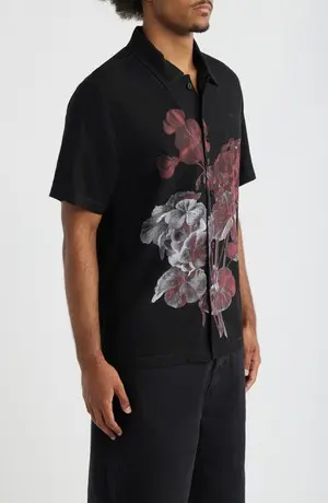 SANTO STUDIO Flower Gradient Short Sleeve Cotton Twill Button-up Shirt