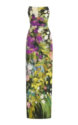 Oscar De La Renta Abstract Garden Faille Gown - Multi