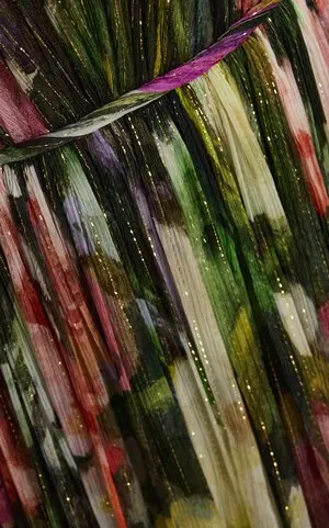 Oscar De La Renta Abstract Landscape Pleated Chiffon Gown