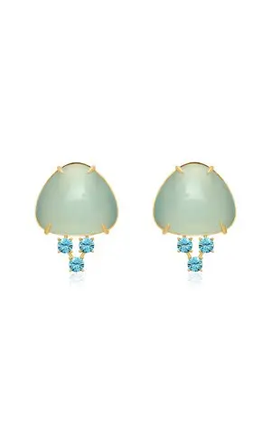 Oscar De La Renta Cabochon Stud Crystal Earrings - Blue