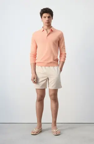 Mango Long Sleeve Cotton Polo - Peach