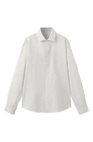 Mango Regular Fit Stripe Cotton & Linen Button-up Shirt - Sand