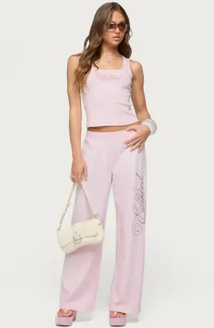 EDIKTED Rhinestone Sweatpants