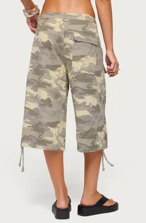 EDIKTED Camo Low Rise Cargo Bermuda Shorts
