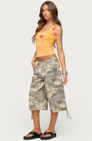 EDIKTED Camo Low Rise Cargo Bermuda Shorts