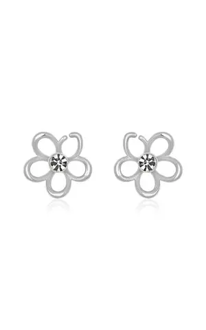 Oscar De La Renta O Flower Crystal Earrings Silver