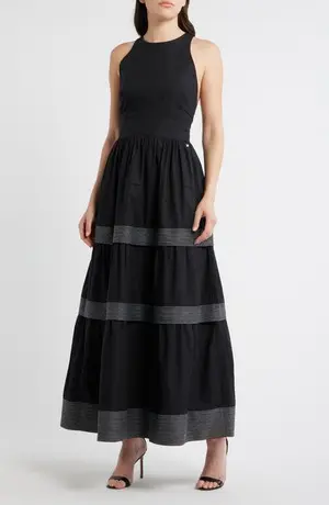 Hugo Boss Open Back Cotton Poplin Midi Dress - Black