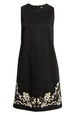 Hugo Boss Sleeveless Embroidered Hem Cotton Dress