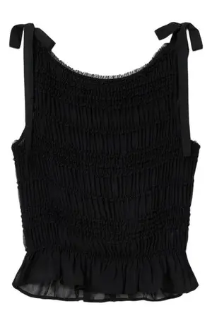 ALLSAINTS Lotus Sheer Shirred Tie Shoulder Peplum Top