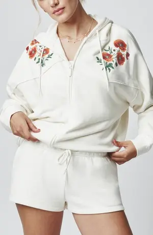 FLORENCE BY MILLS Embroidered Full Zip Hoodie - Jet Stream