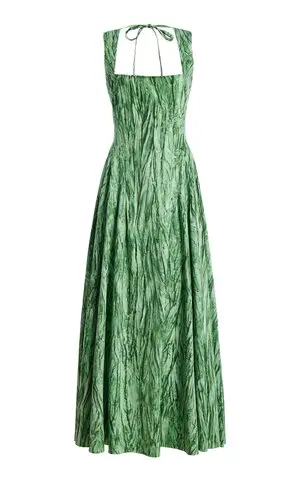 Oscar De La Renta Printed Poplin Sateen Midi Dress - Green