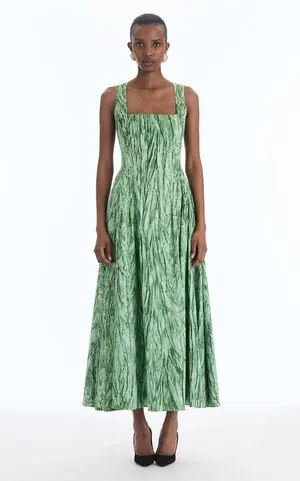 Oscar De La Renta Printed Poplin Sateen Midi Dress