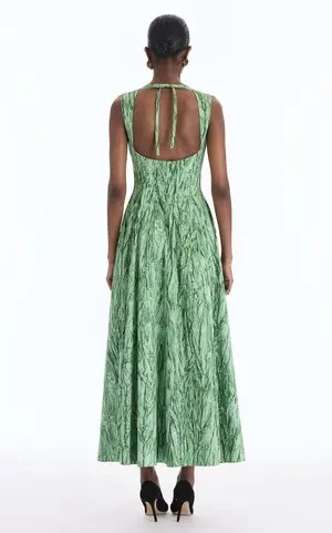 Oscar De La Renta Printed Poplin Sateen Midi Dress